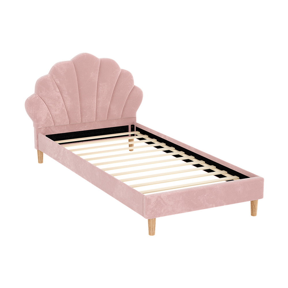 Artiss Bed Frame King Single Size Scallop-Shape Bedhead Beds Base Pink ...